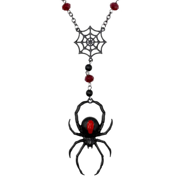 Black Widow Spider Rosary Charm Necklace